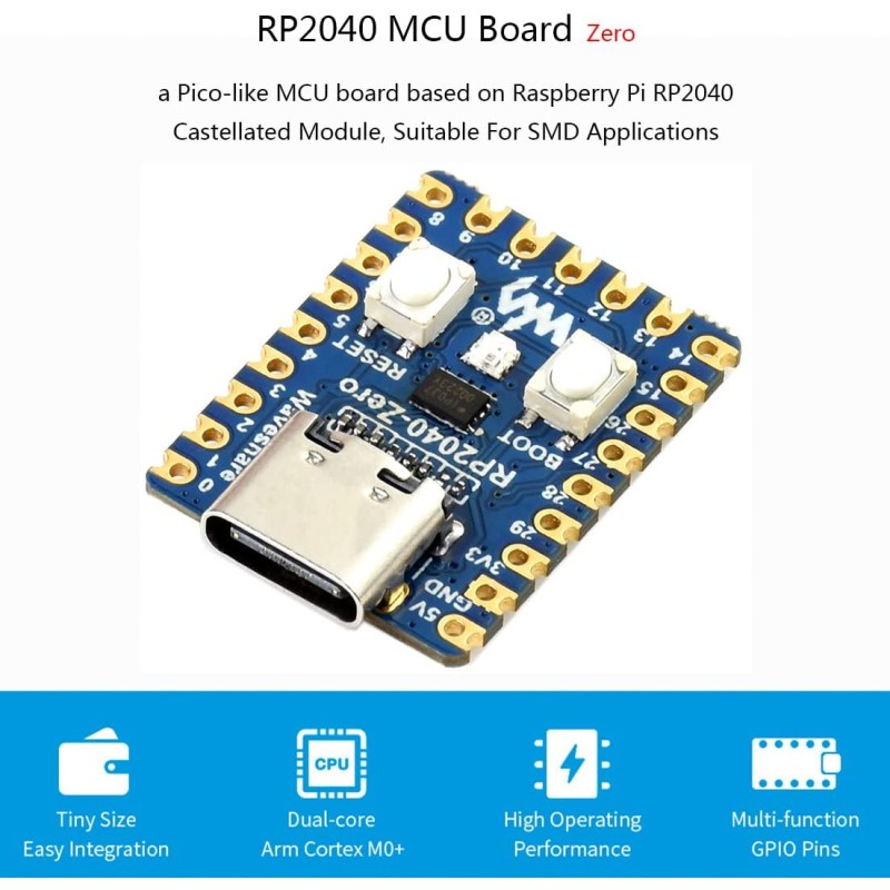 RP2040-Zero Mini Board, Pico-Like MCU Board Based on Raspberry Pi MCU RP2040
