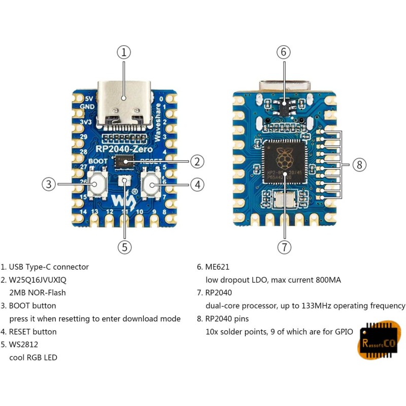RP2040-Zero Mini Board, Pico-Like MCU Board Based on Raspberry Pi MCU RP2040 راس بيري