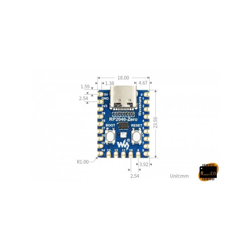 RP2040-Zero Mini Board, Pico-Like MCU Board Based on Raspberry Pi MCU RP2040