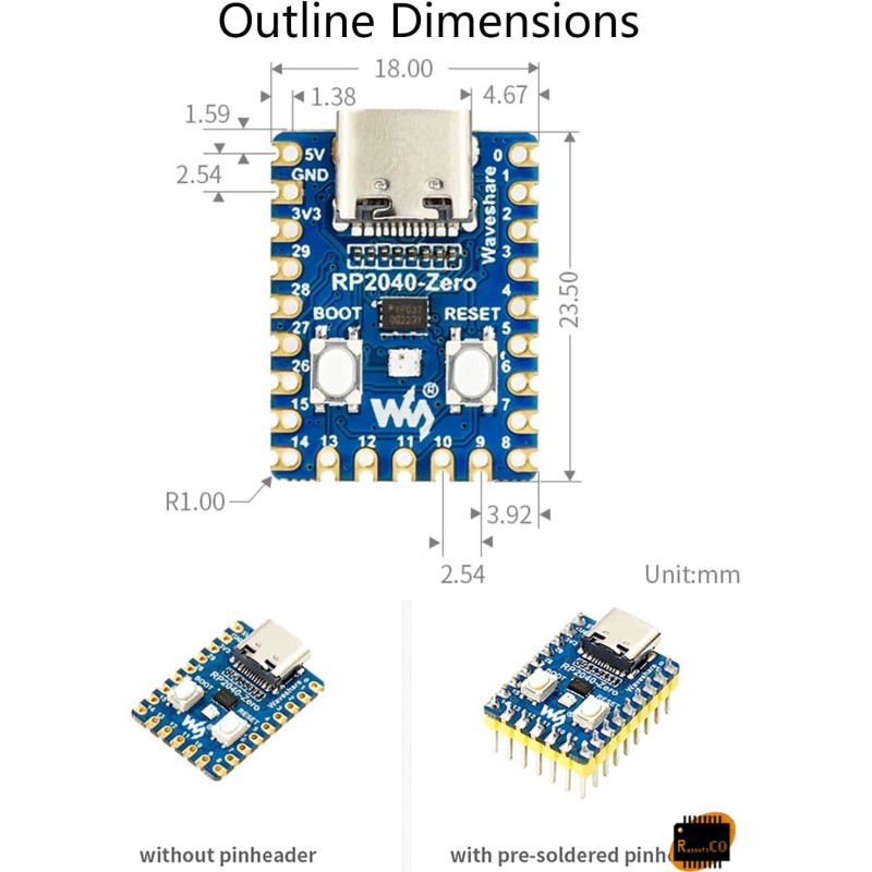 RP2040-Zero Mini Board, Pico-Like MCU Board Based on Raspberry Pi MCU RP2040